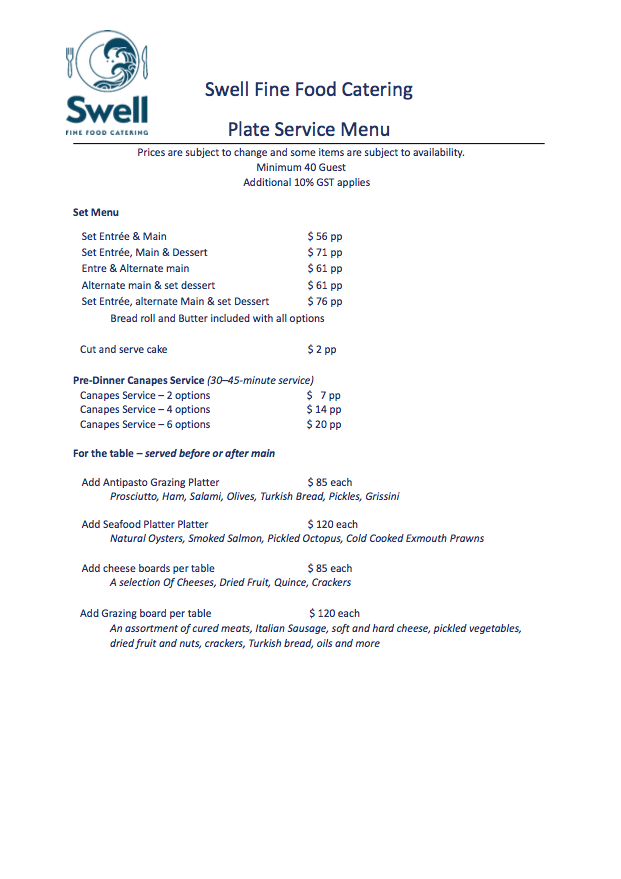 Menu – Swell Fine Food Catering