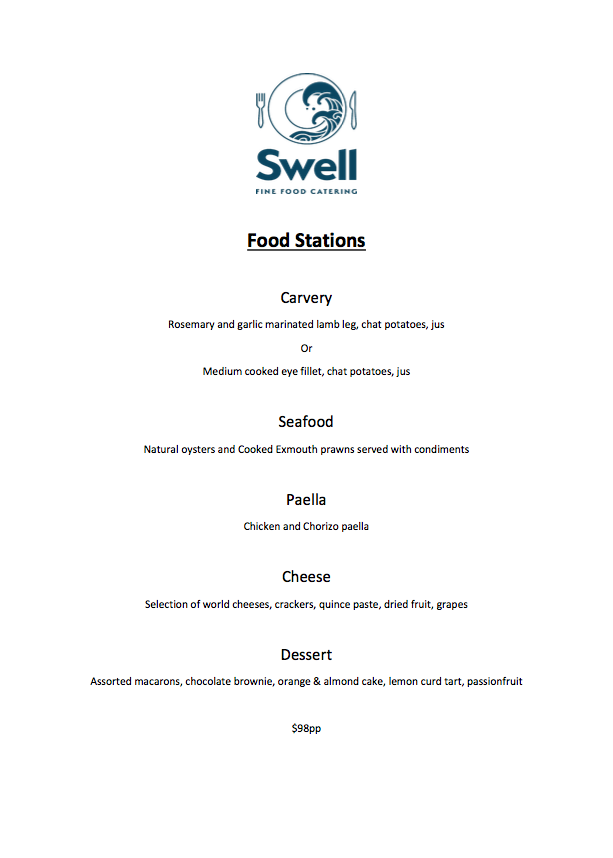 Menu Swell Fine Food Catering Menu Swell Fine Food Catering