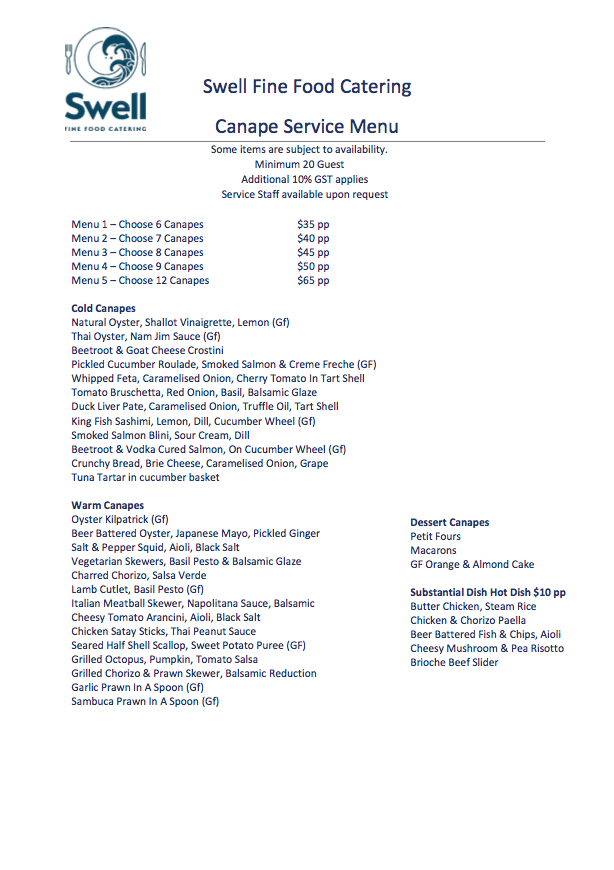 Menu – Swell Fine Food Catering
