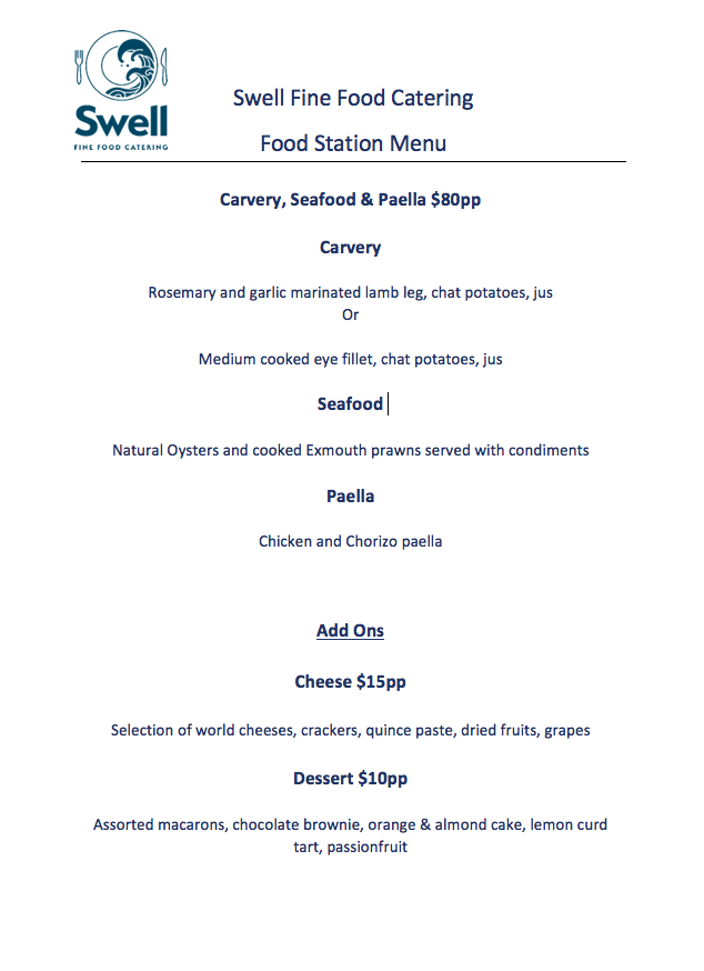 Menu – Swell Fine Food Catering